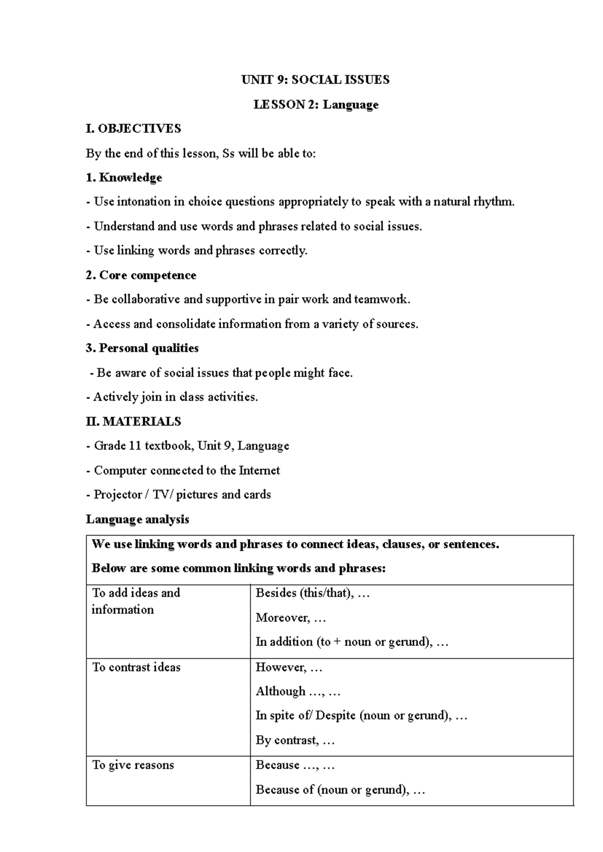 UNIT 9- Language lớp 11 - UNIT 9: SOCIAL ISSUES LESSON 2: Language I ...