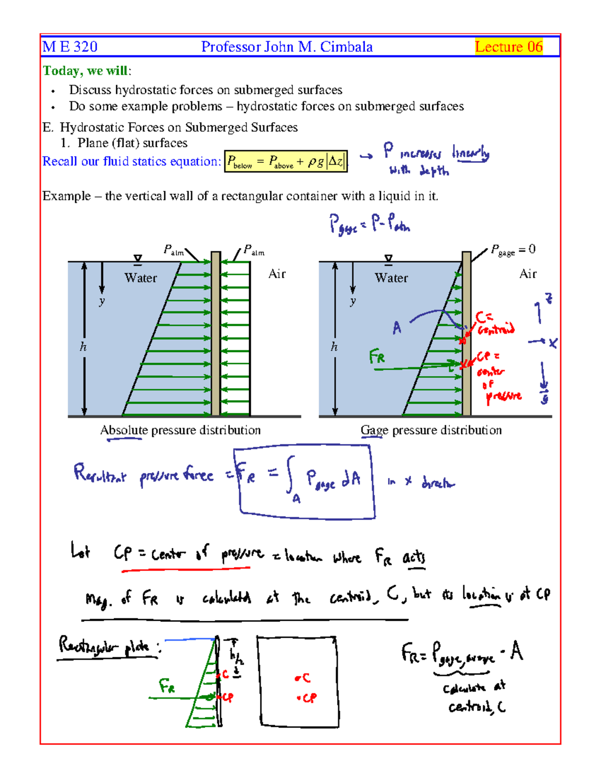ME320 Lecture 06 - Notes - M E 320 Professor John M. Cimbala Lecture 06 ...
