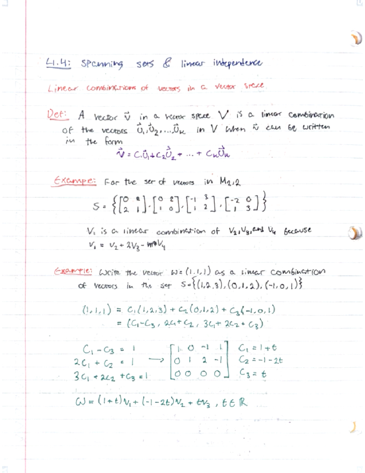 Spanning Sets and Linear Independence - MATH 2360 - Studocu