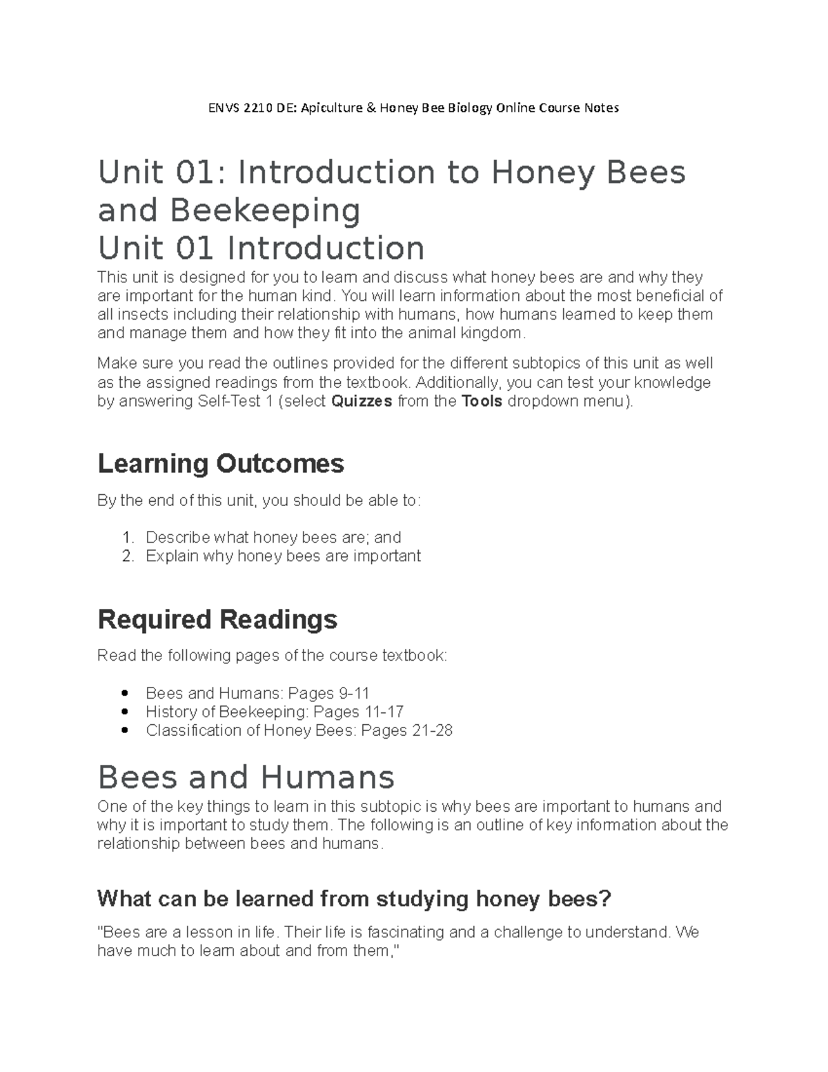 ENVS-2210 Notes-for 2020 - ENVS 2210 DE: Apiculture & Honey Bee Biology ...