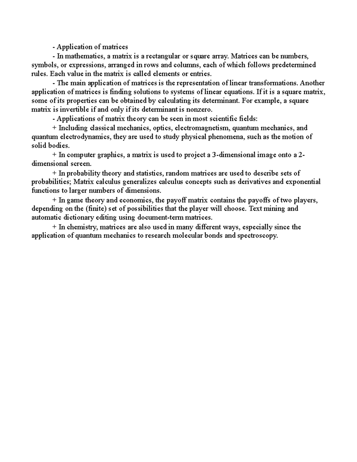 Application of matrices - Matrices can be numbers, symbols, or ...