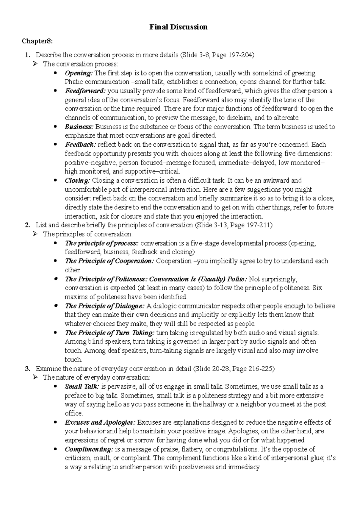 Final Review - fffffff - Final Discussion Chapter8: Describe the ...