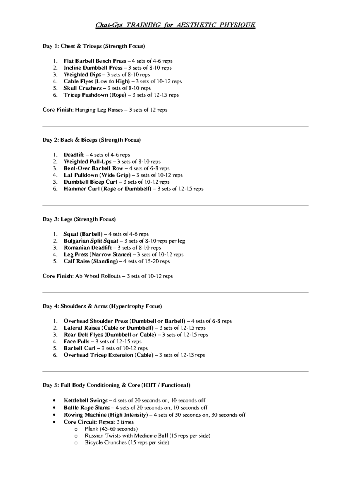 Trainning Physique - Nothing much. - Chat-Gpt TRAINING for AESTHETIC ...