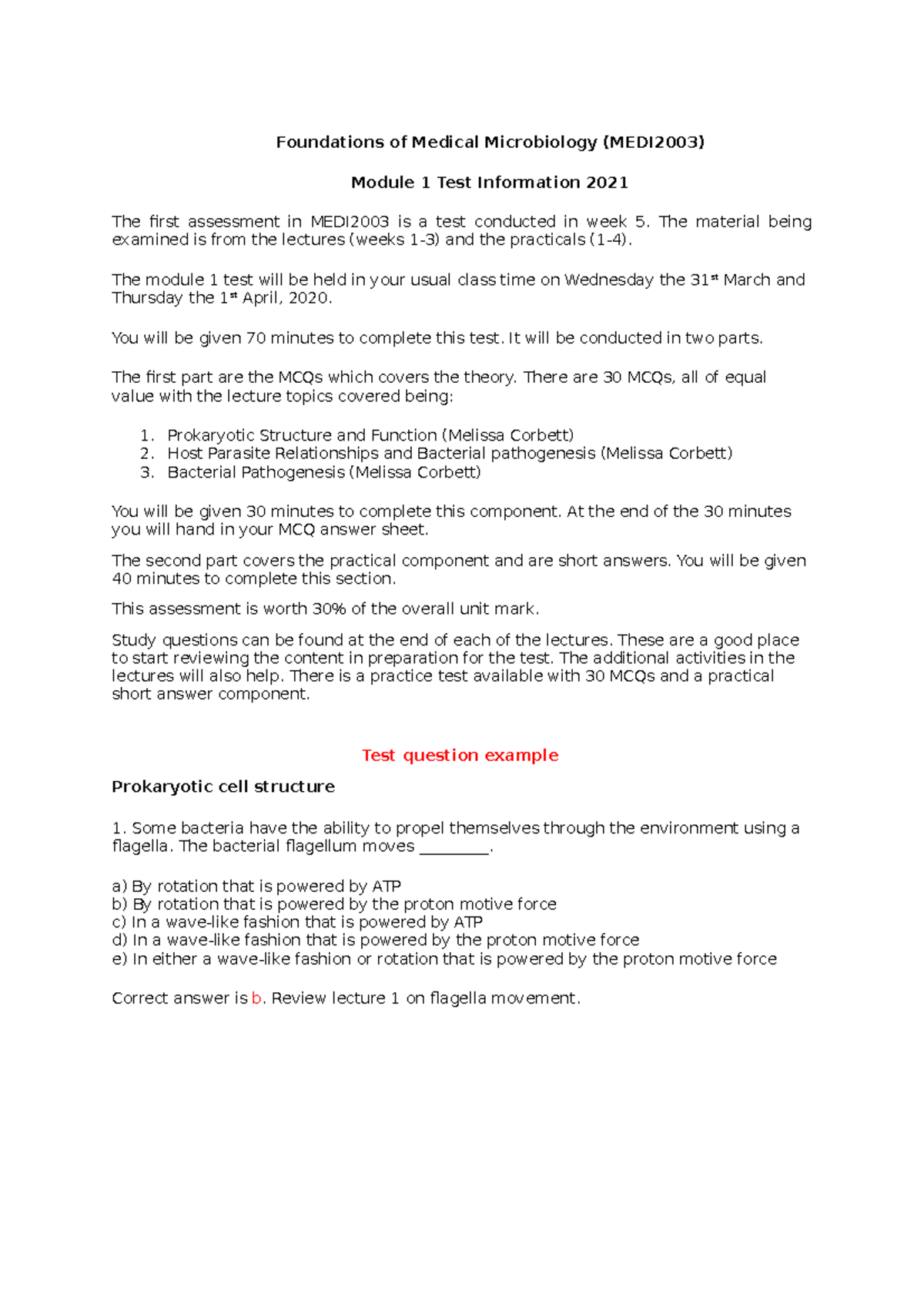 Module 1 Test Information 2021 - Foundations of Medical Microbiology ...