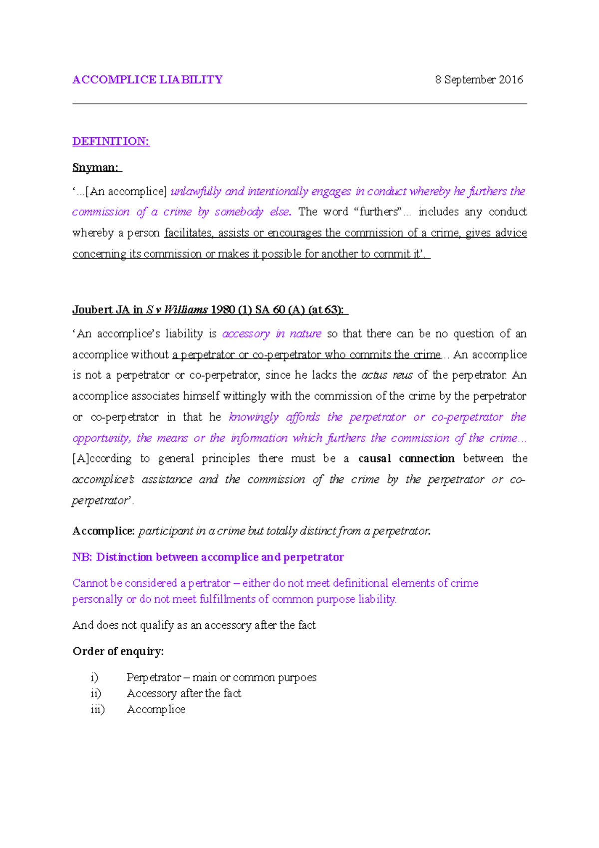 Accomplice Liability - ACCOMPLICE LIABILITY 8 September 2016 DEFINITION ...