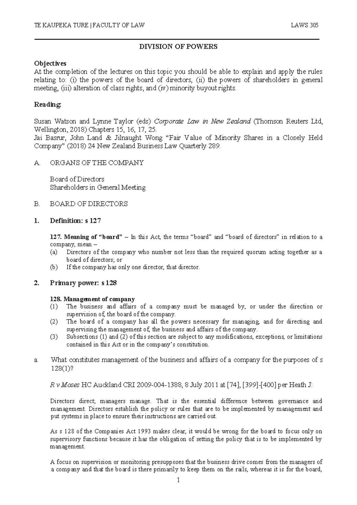 F Divison of Powers Handout - DIVISION OF POWERS Objectives At the ...