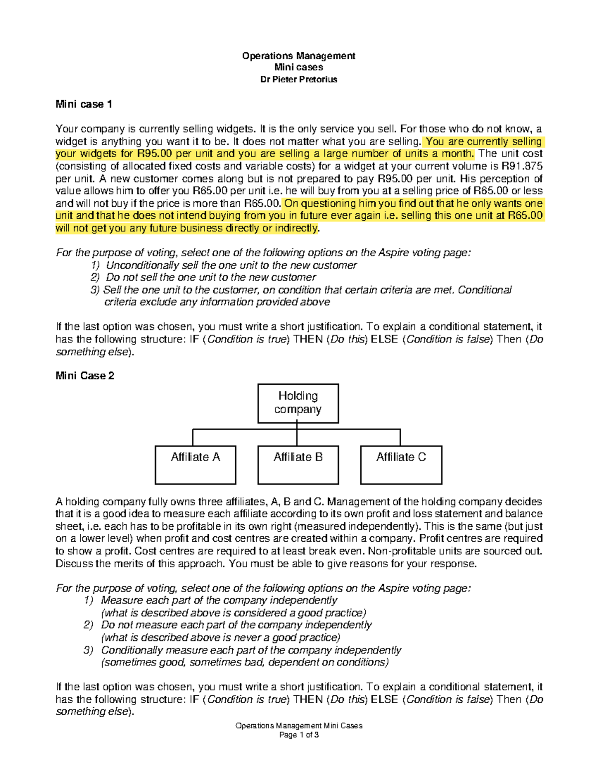 Mini Cases - Mini Case Voting - Operations Management Mini Cases Page 1 ...