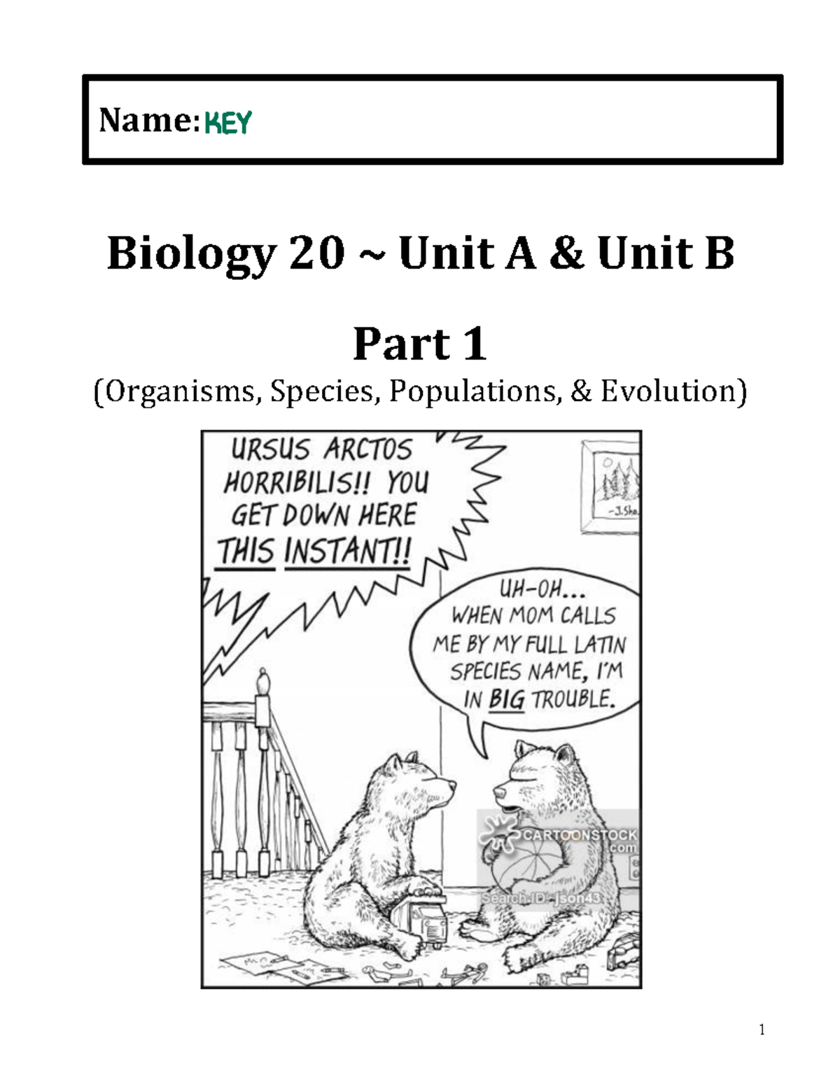KEY Ecology Part 1 Workbook - Biology 20 ~ Unit A & Unit B Part 1 ...