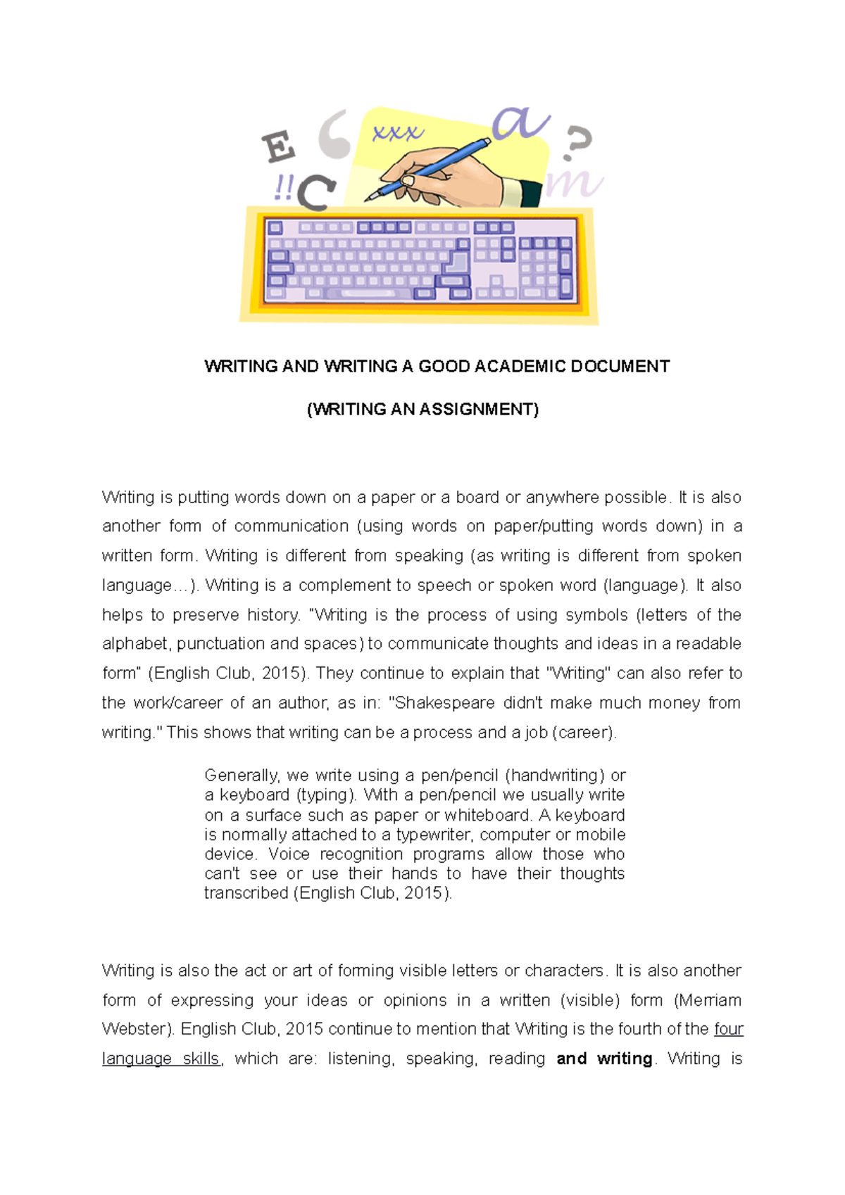 Writing AND Writing A GOOD Academic Document - WRITING AND WRITING A ...