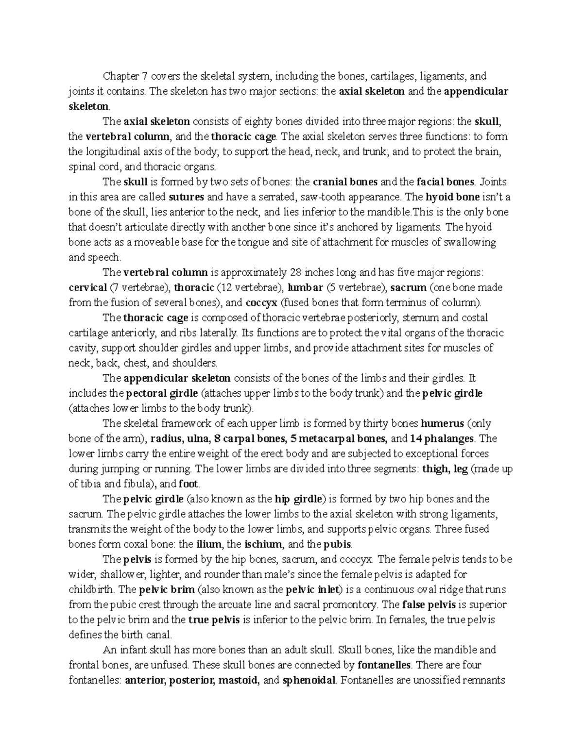 Cheroske Chapter 7 Lecture Summary - Chapter 7 covers the skeletal ...