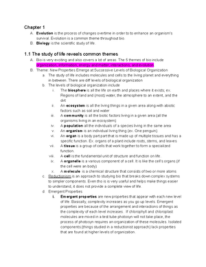 Chapter 1 AP bio Notes - Chapter 1 A. Evolution is the process of ...
