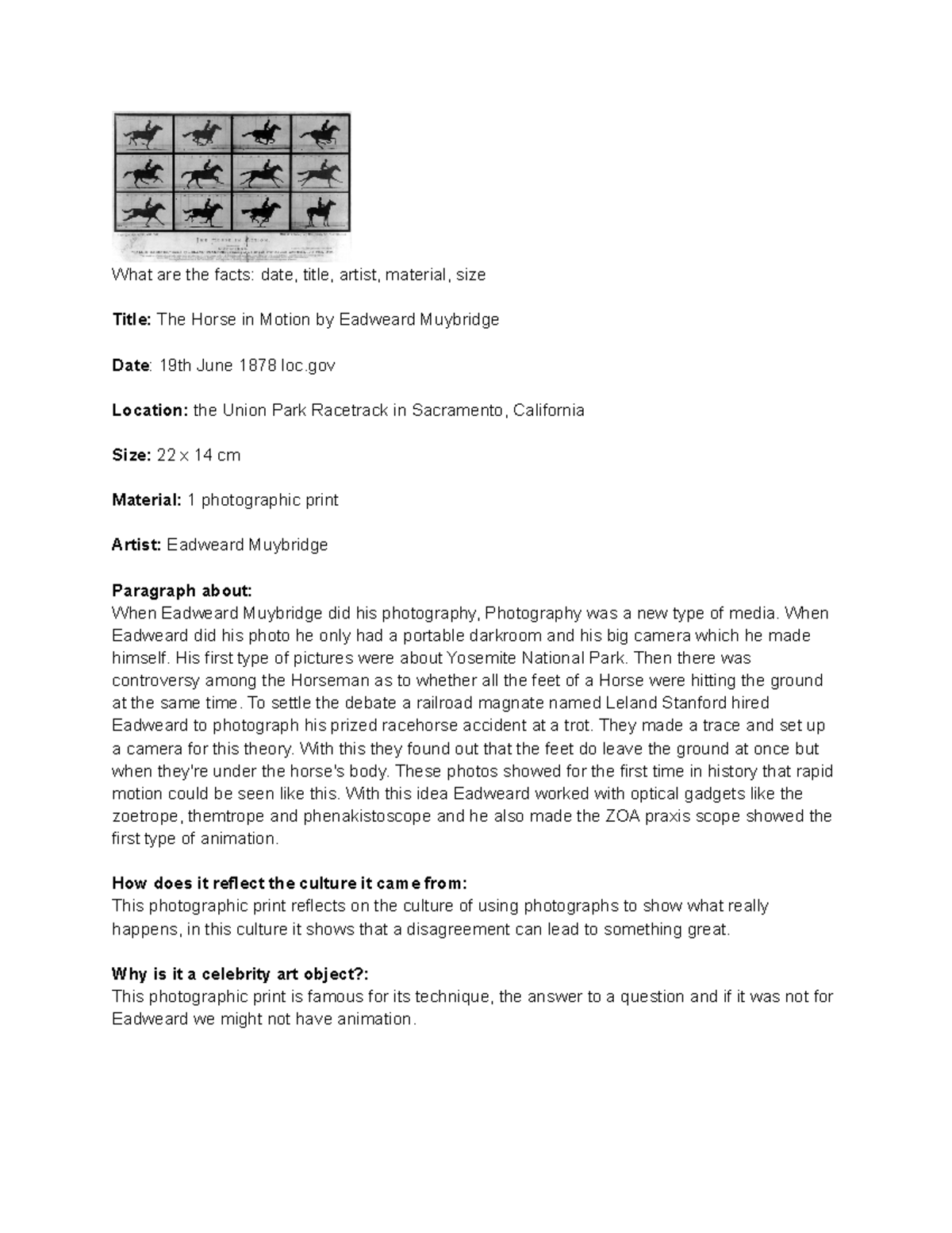 The Horse in Motion Research Presentation - What are the facts: date ...