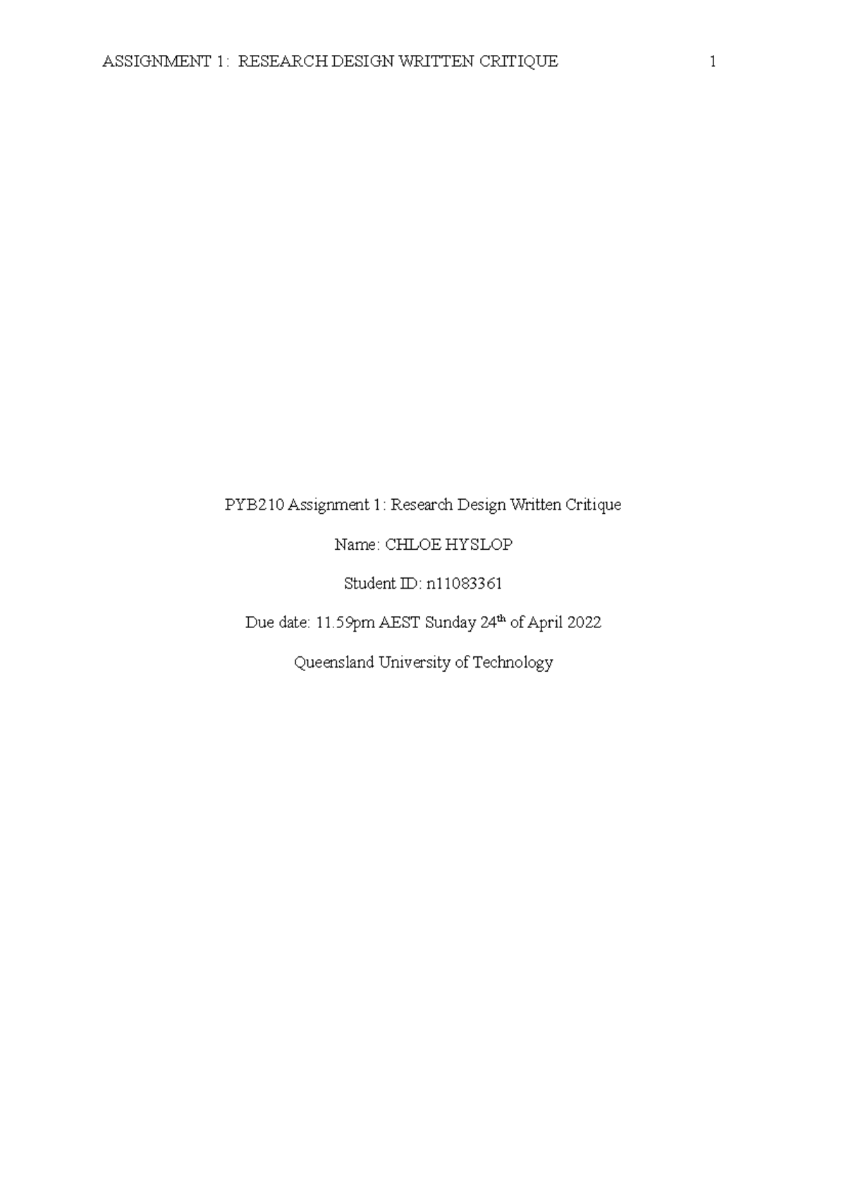 Report 2022 Received A Passing Grade PYB210 Assignment 1 Research