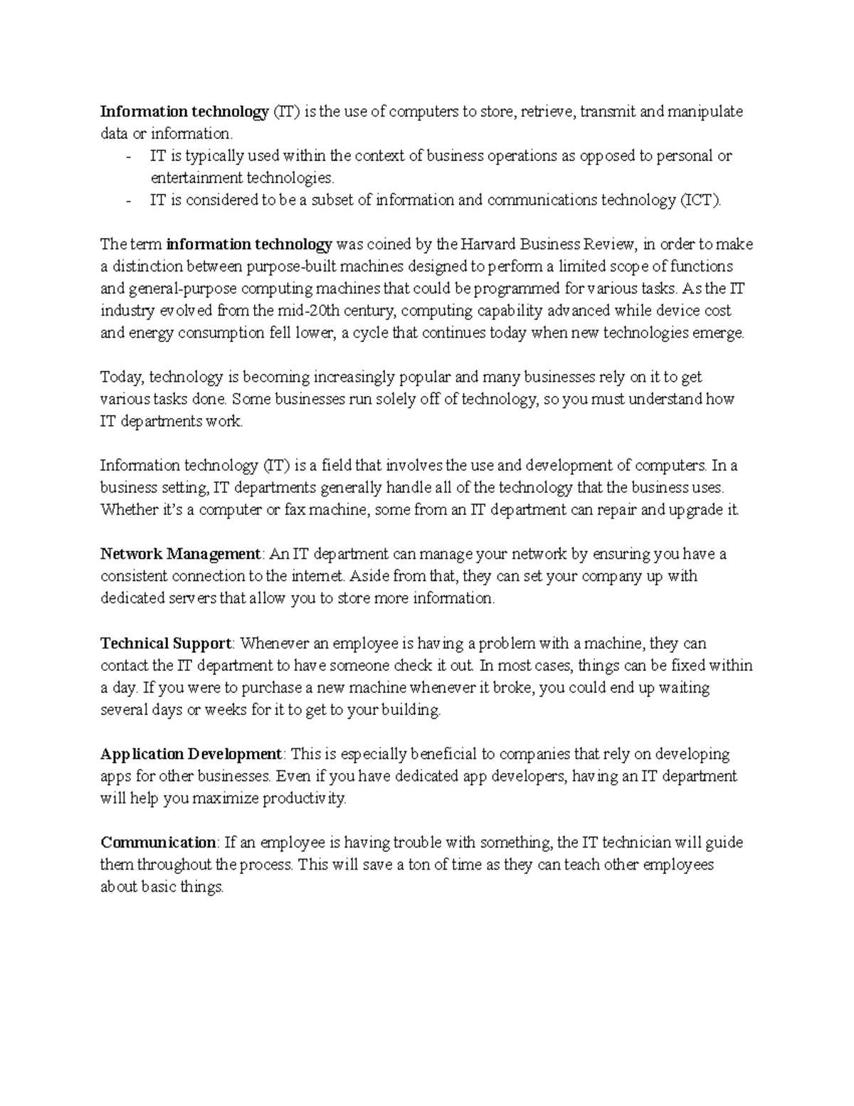 BA 101 - IT presentation - Information technology (IT) is the use of ...