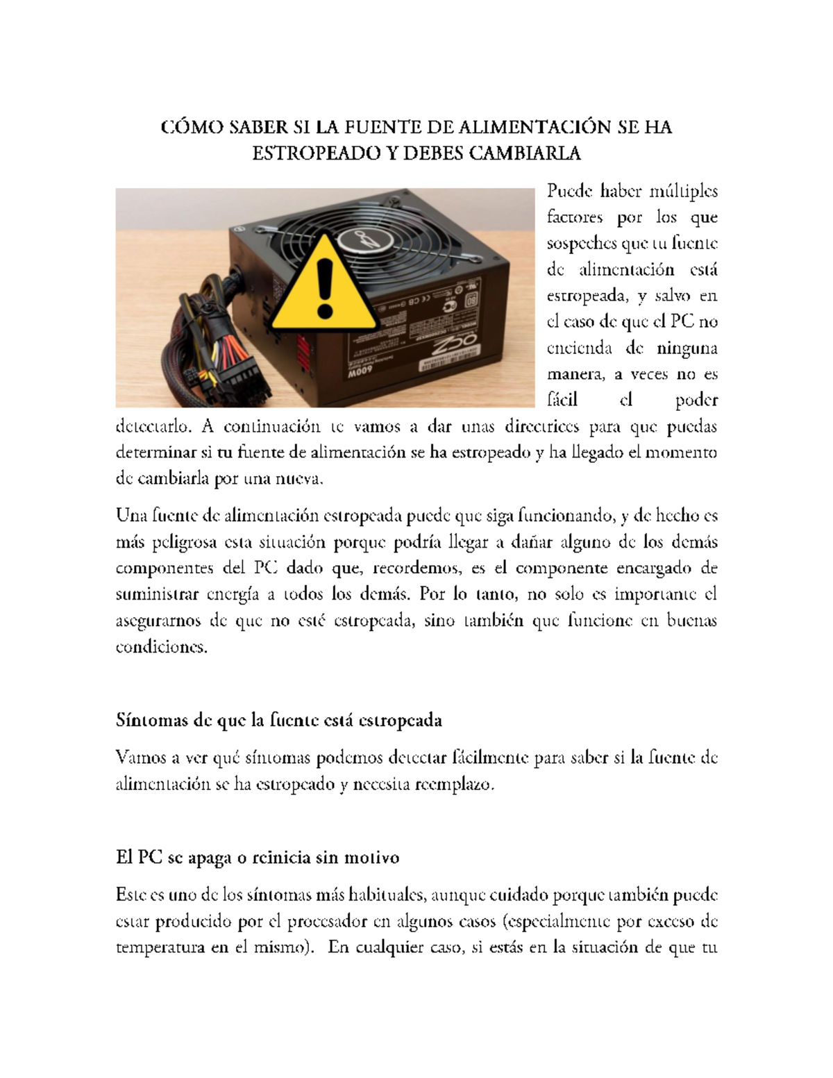 CÓMO Saber SI LA Fuente DE Alimentación SE HA Estropeado - Sistemas de ...
