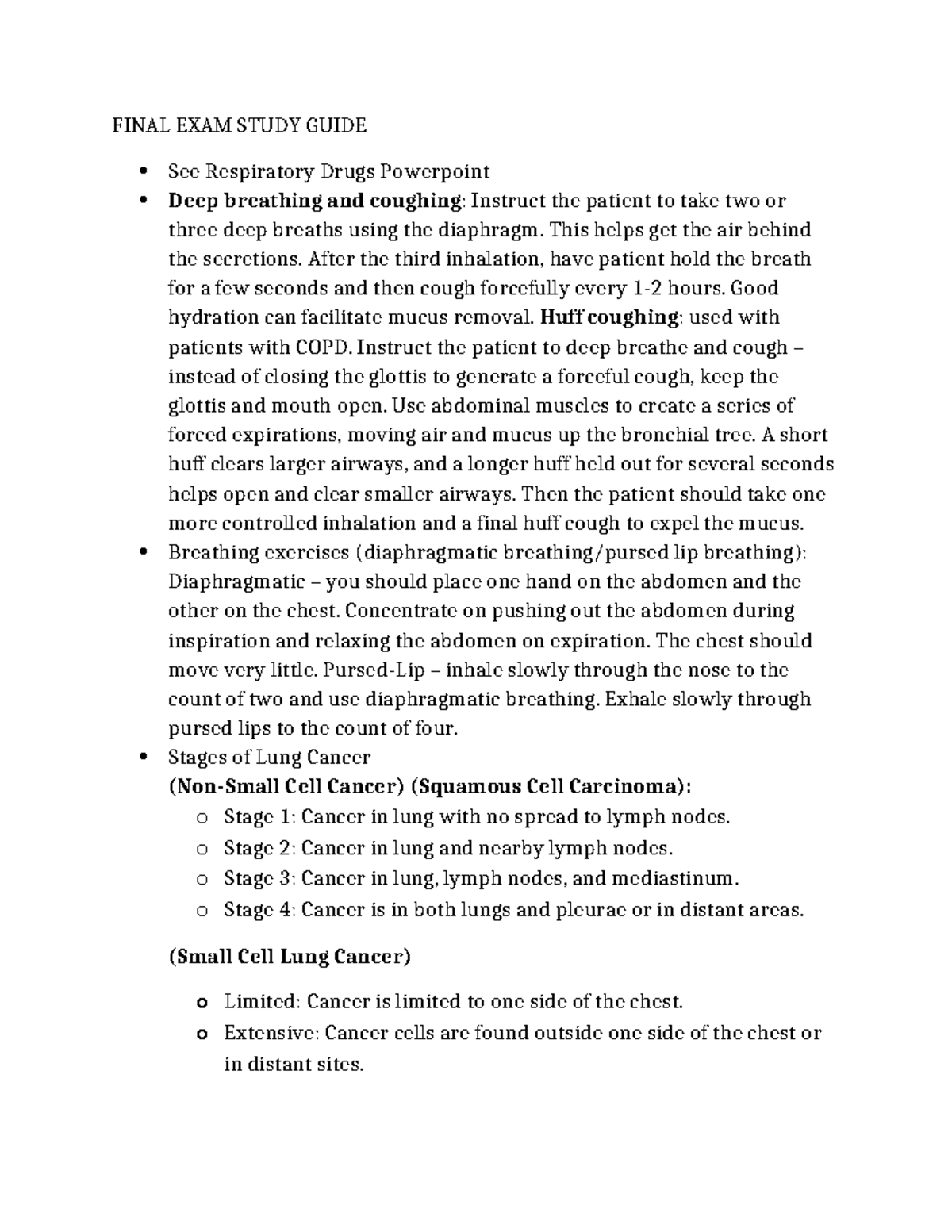 Final EXAM Study Guide MS2 - FINAL EXAM STUDY GUIDE See Respiratory Drugs Powerpoint Deep - Studocu