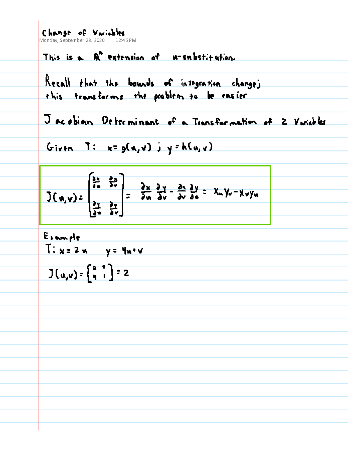 10 Change of Variables - Math 264 with Lee - Math 264 - Monday ...