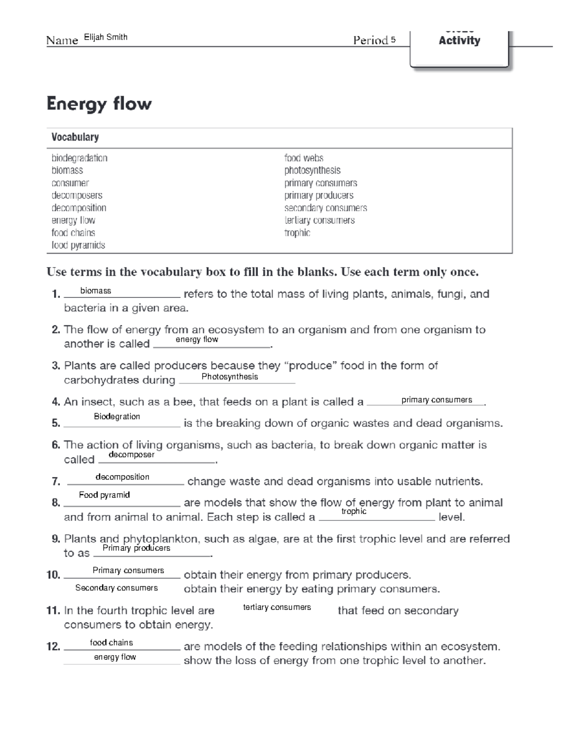 - Energy Flow in Ecosystems Reinforcement - Name Date 16 MHR • Section ...