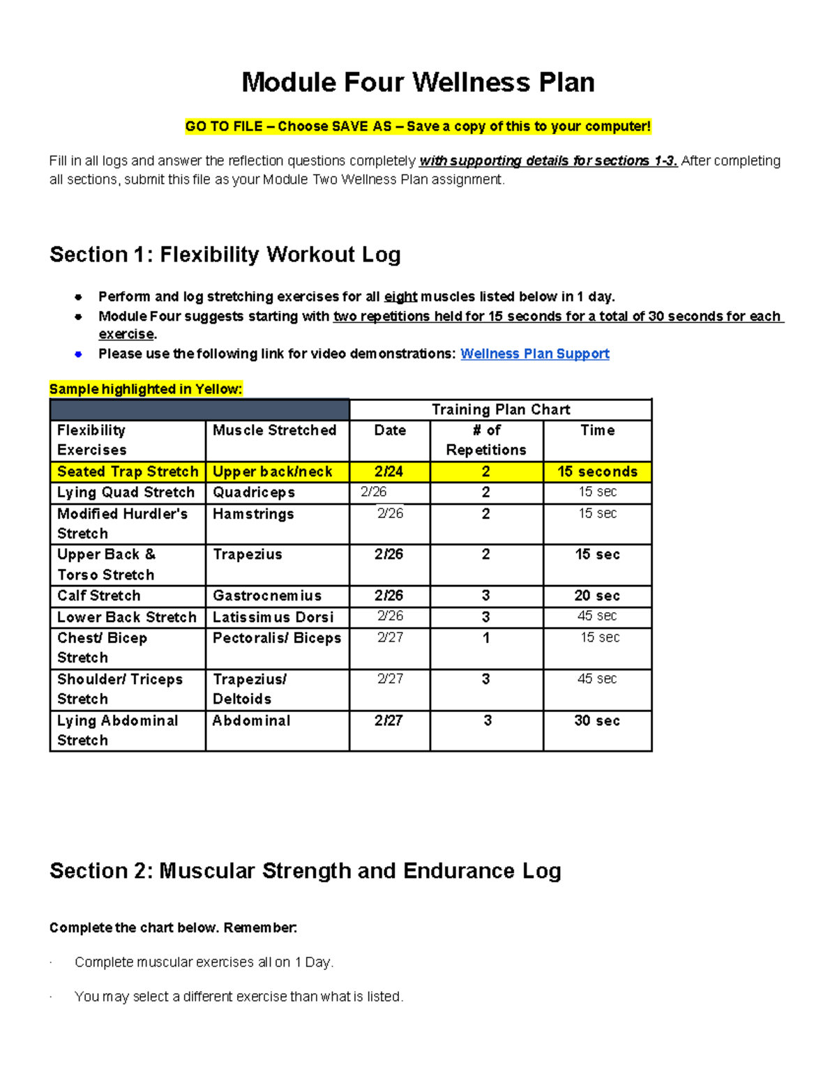 Copy of Copy of Module 4 Wellness Plan - Module Four Wellness Plan GO ...
