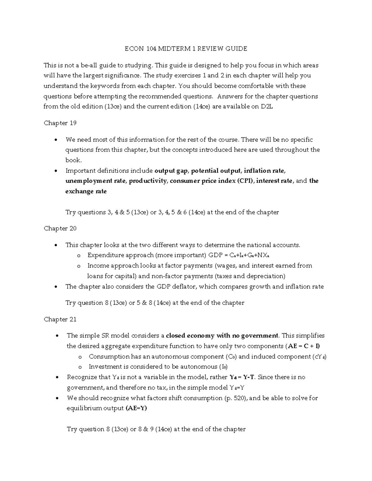 ECON104 Midterm 1 Review - ECON 104 MIDTERM 1 REVIEW GUIDE This is not a be-all guide to ...