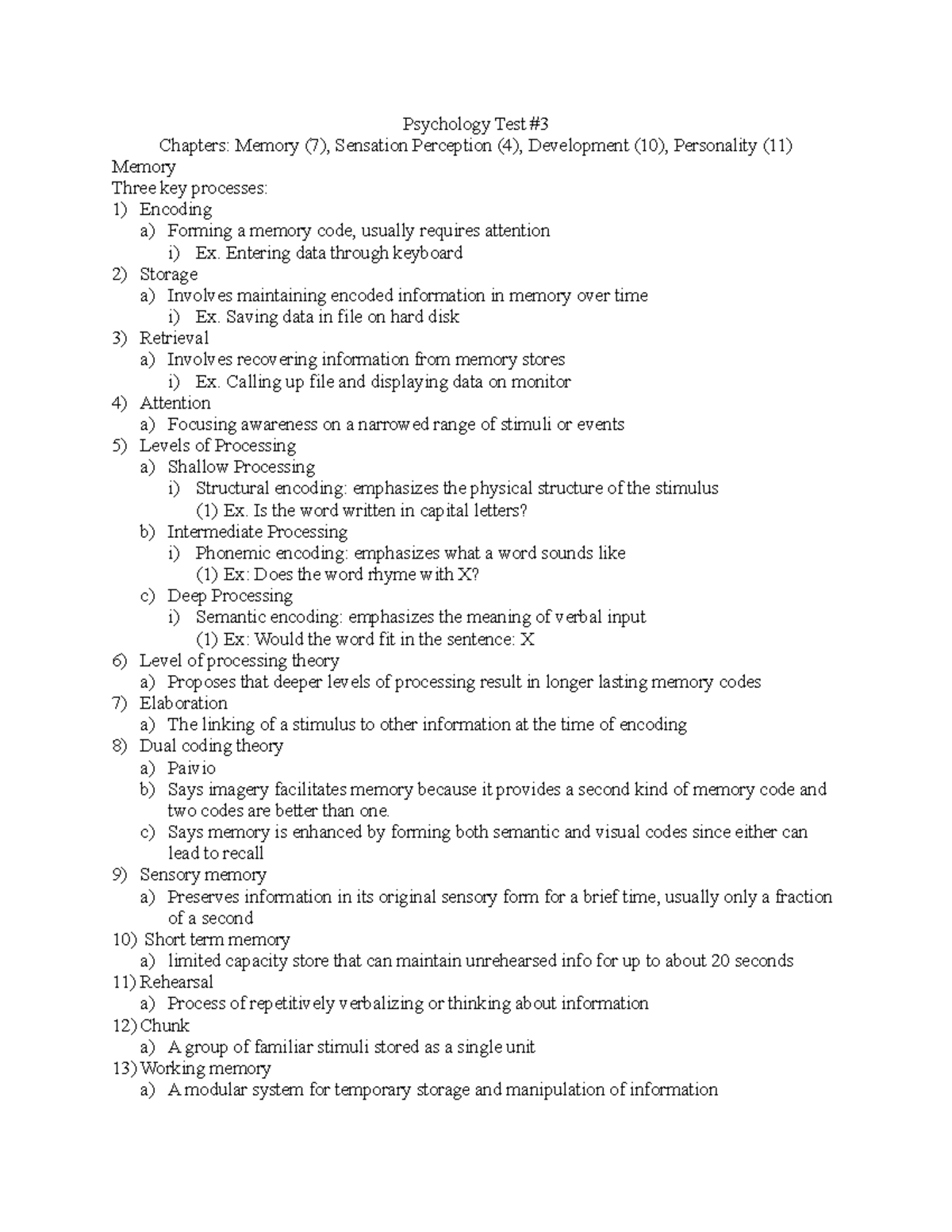 Psychology Test 3 - Study guide for exam 3 - Psychology Test # Chapters ...