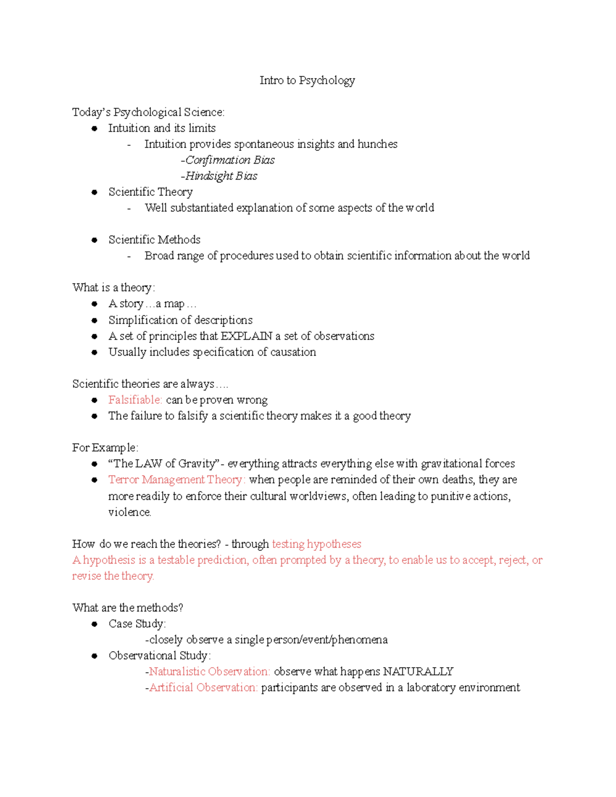Psychology Lecture 1 Research Methods - Intro to Psychology Today’s ...