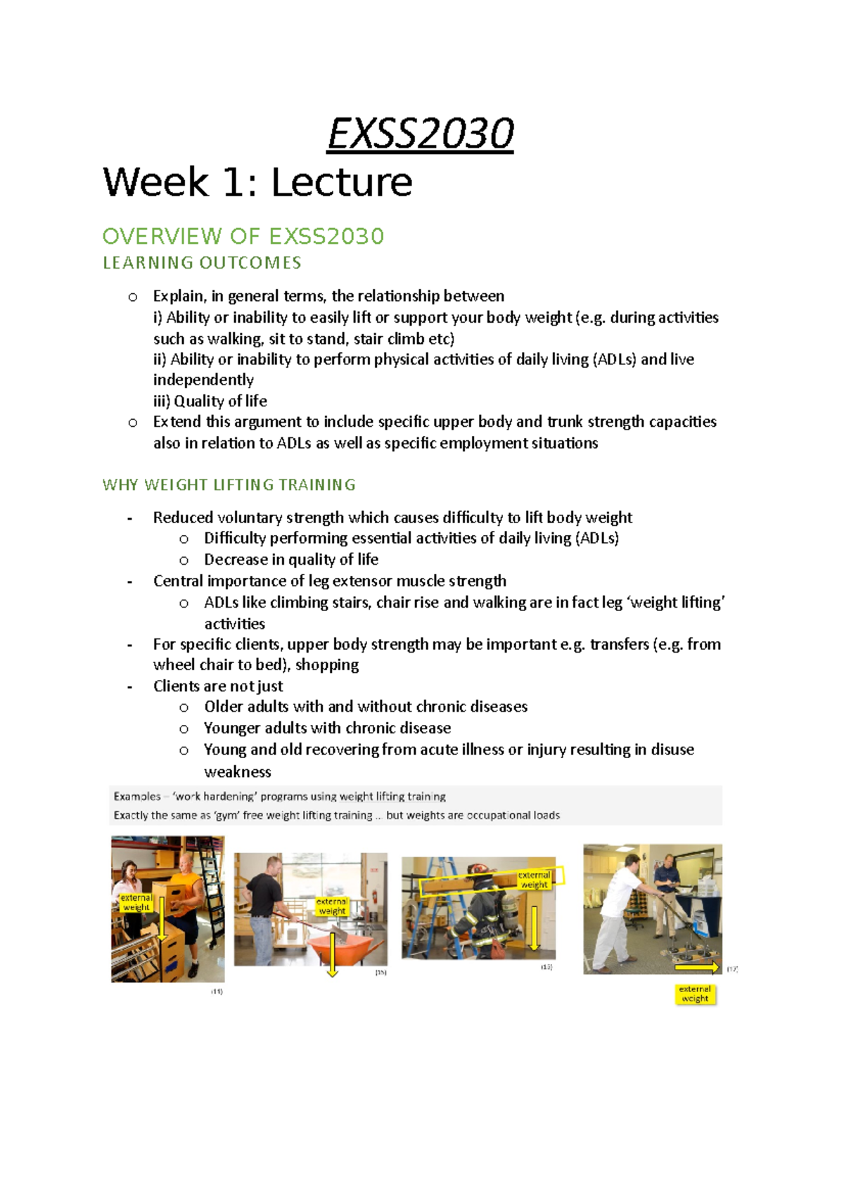 EXSS2030 - EXSS Week 1: Lecture OVERVIEW OF EXSS LEARNING OUTCOMES o ...