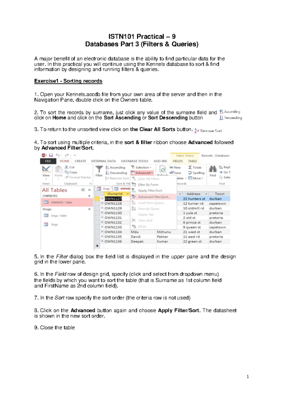 ISTN101 Practical-9 DB Prac 3 - ISTN101 Practical – 9 Databases Part 3 (Filters & Queries) A ...
