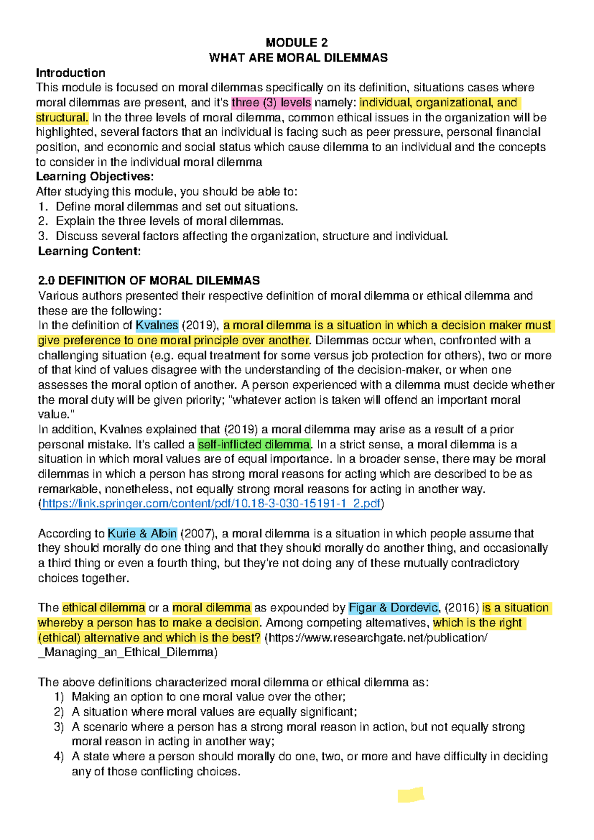 Module 2 - MODULE 2 WHAT ARE MORAL DILEMMAS Introduction This module is ...