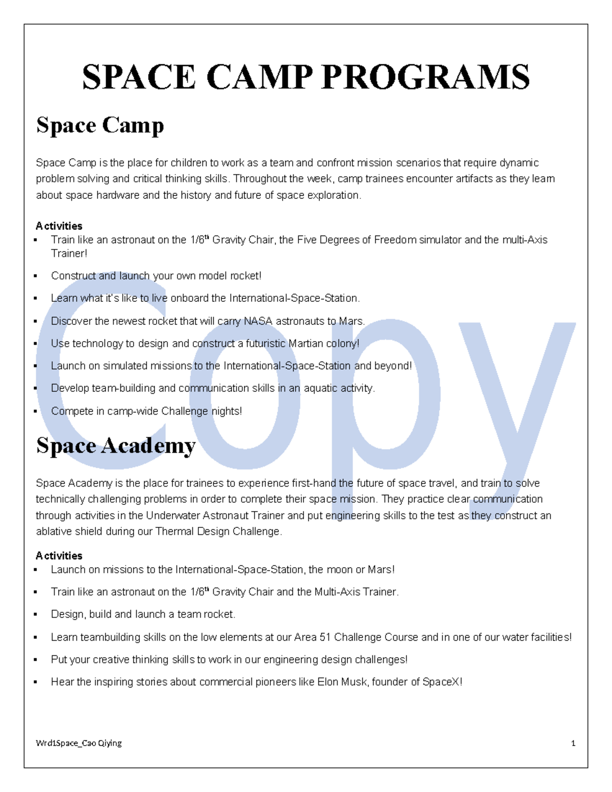 Wrd1Space Cao Qiying - n/a - SPACE CAMP PROGRAMS Space Camp Space Camp is the place for children ...