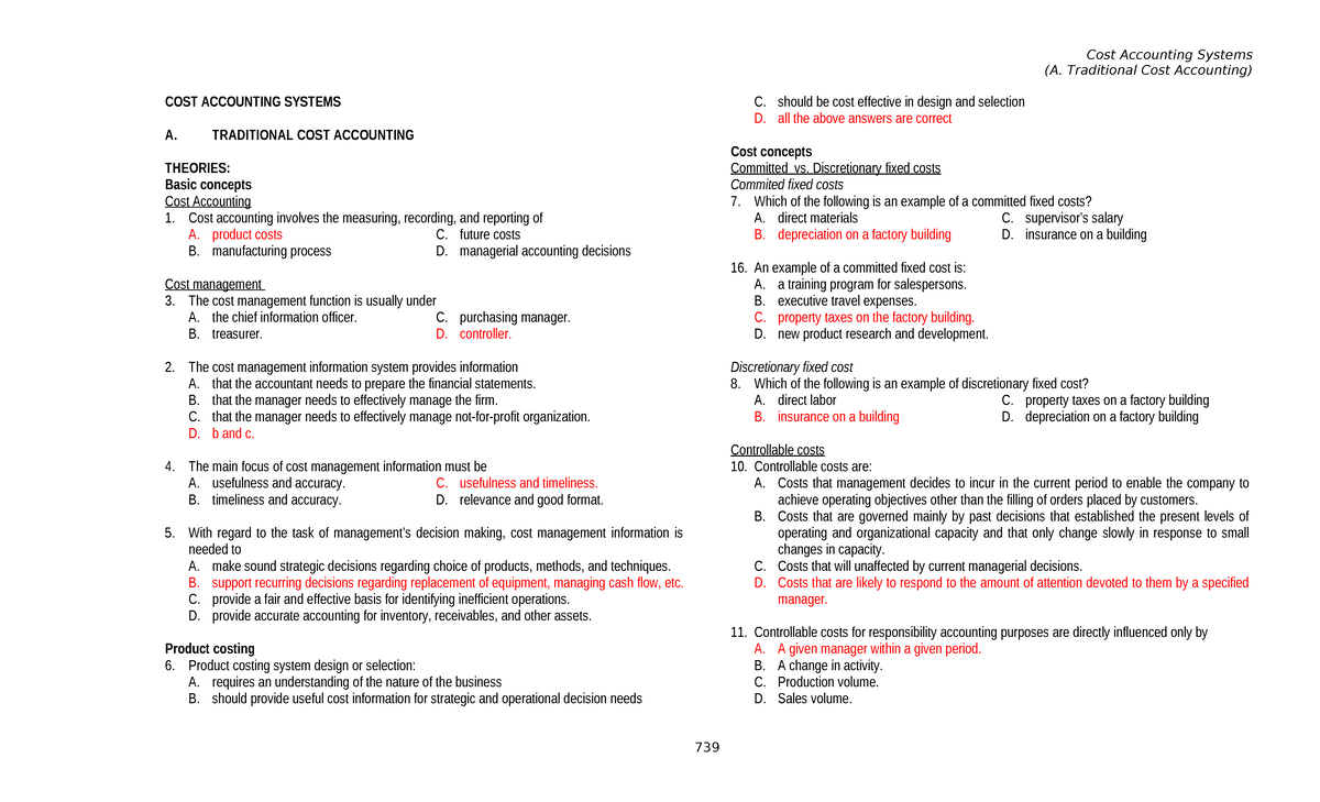 Traditional Costing System - (A. Traditional Cost Accounting) COST ...