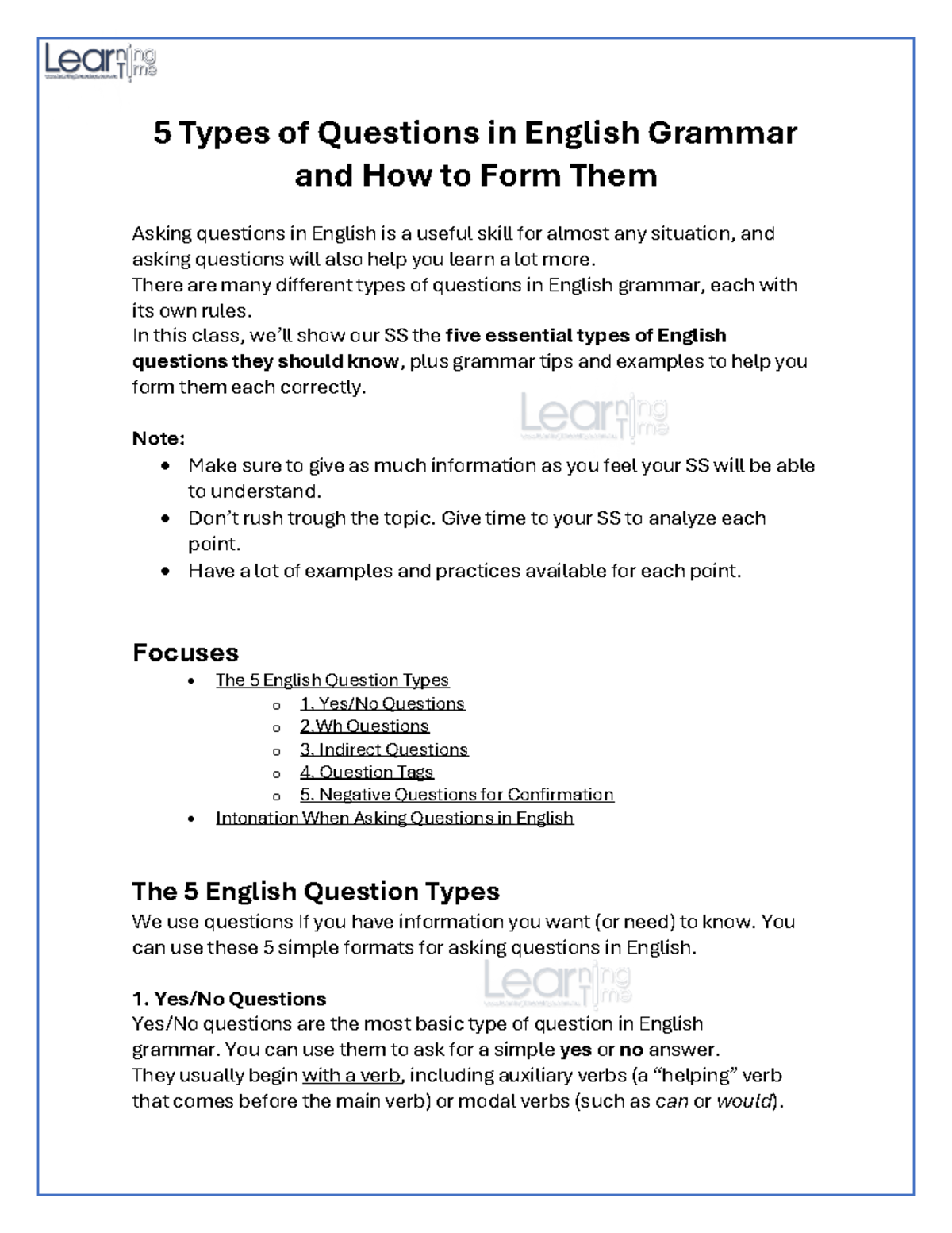 5 Types of Questions - There are many different types of questions in ...
