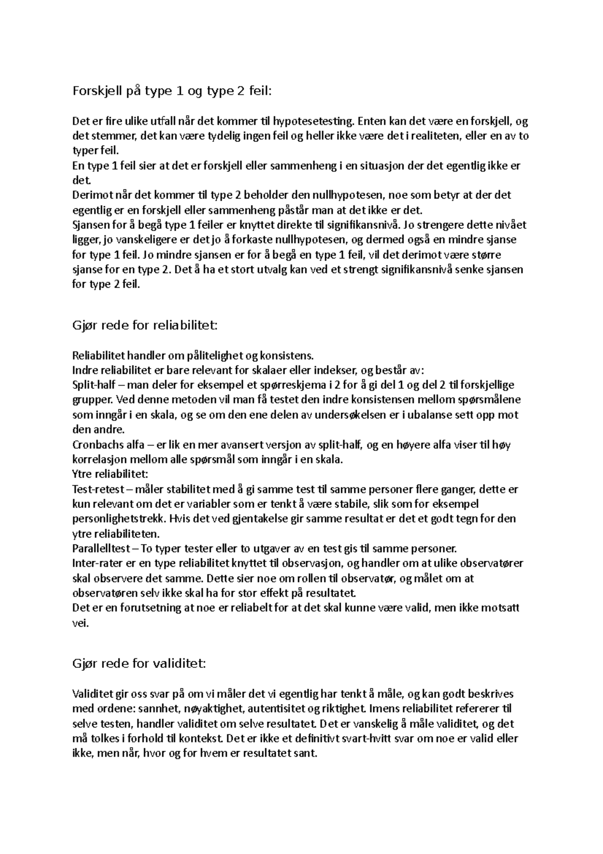 Metode - potensielle eksamensoppgaver - Forskjell på type 1 og type 2 ...