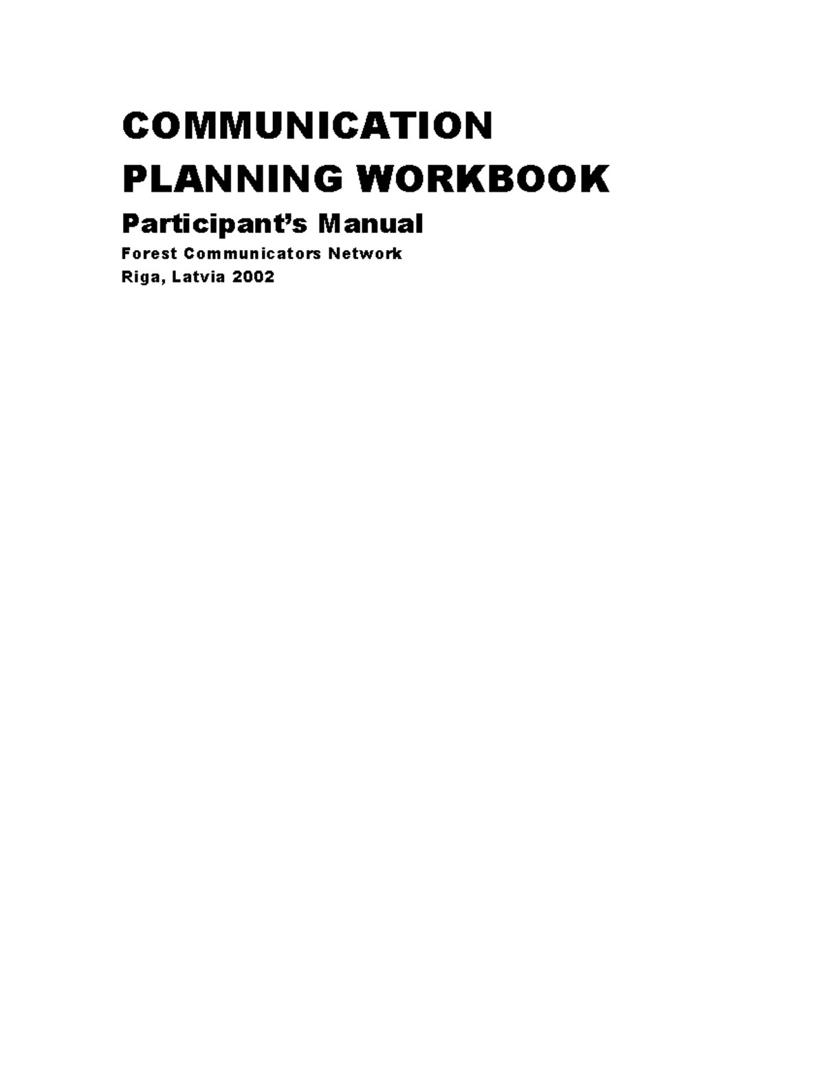 Cpw - COMM. PLANNING - COMMUNICATION PLANNING WORKBOOK Participantís ...