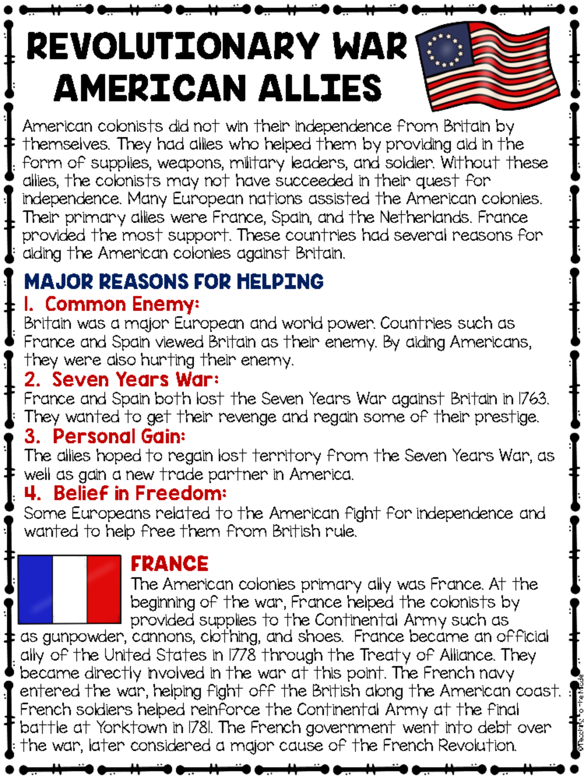 American Revolution Worksheet - ©Teaching to the Middle REVOLUTIONARY ...