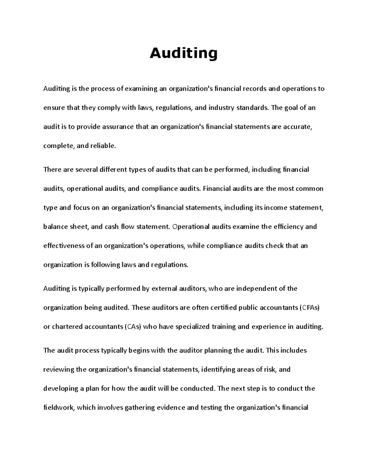 Auditing - notes - Auditing Auditing is the process of examining an ...