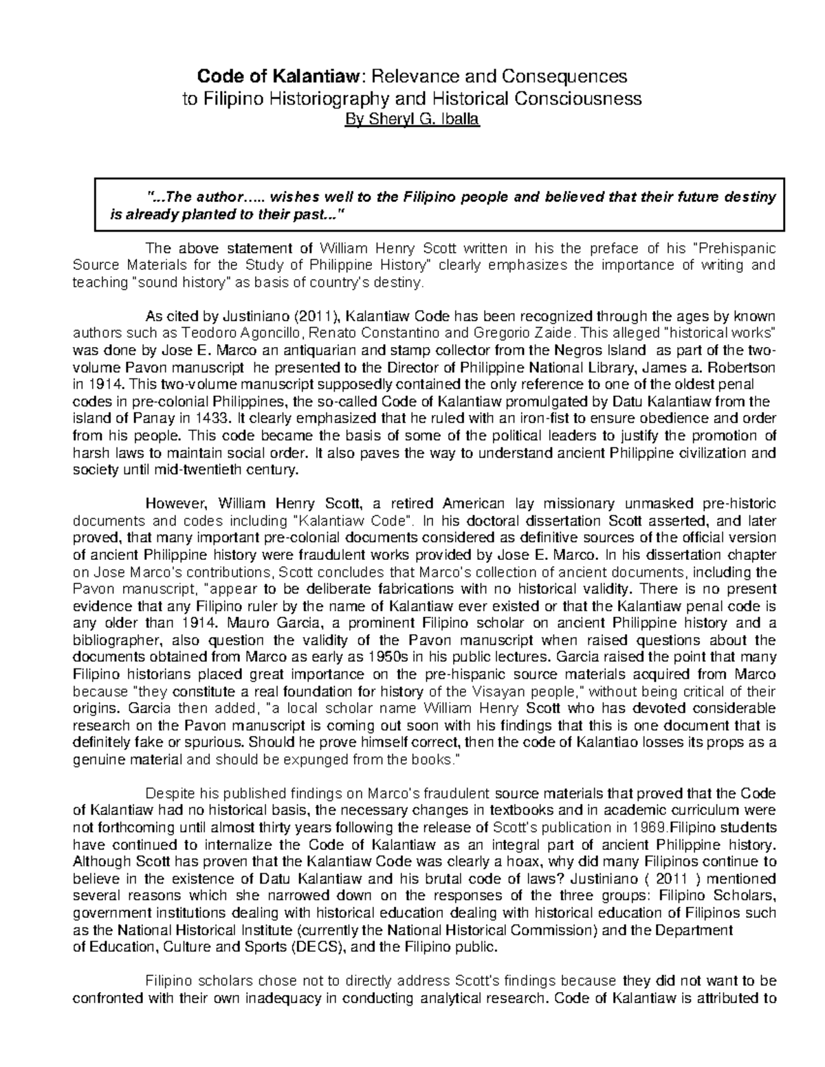 Code of Kalantiaw Relevance and Conseque - Iballa ".. author ...