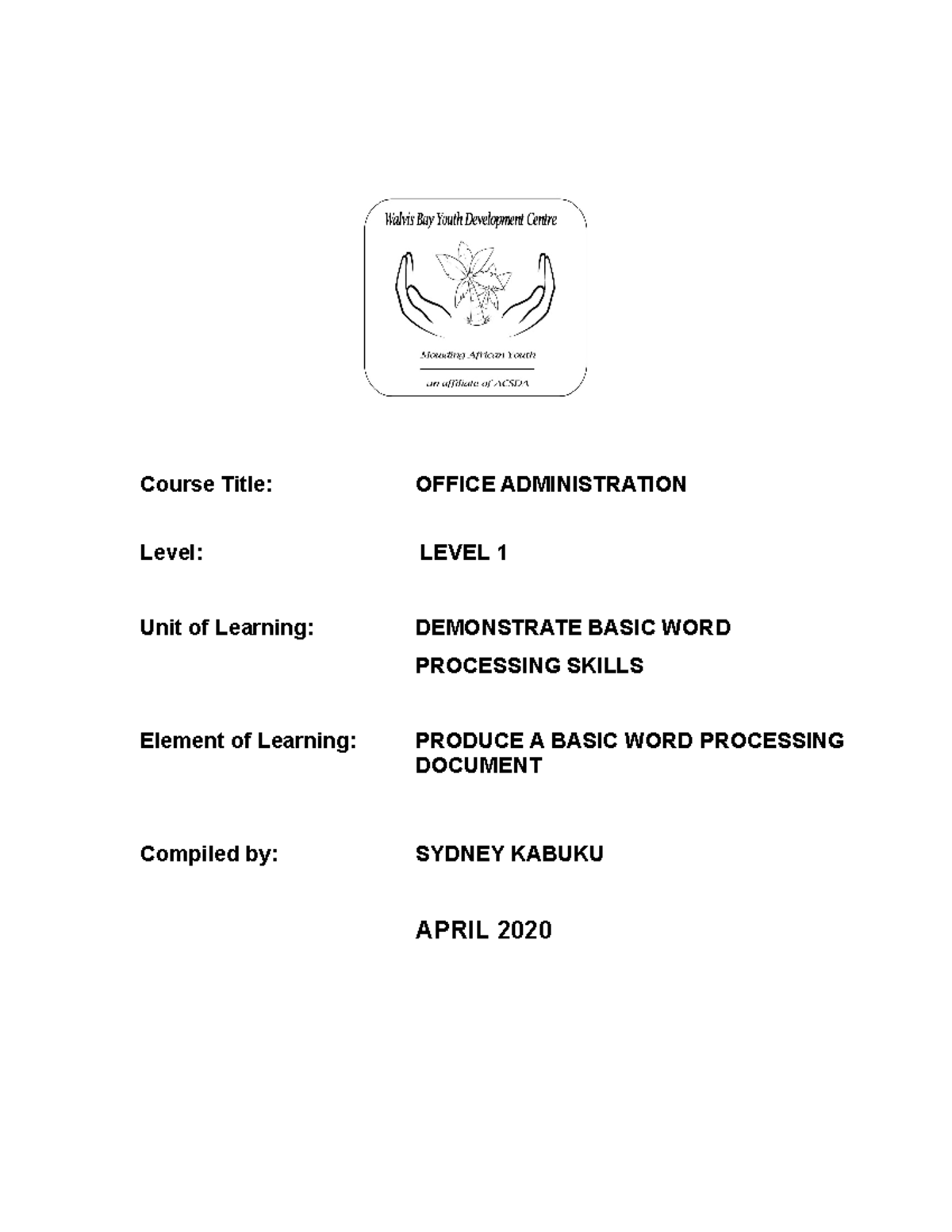 Office Admin Tutorial Letter - Course Title: OFFICE ADMINISTRATION ...