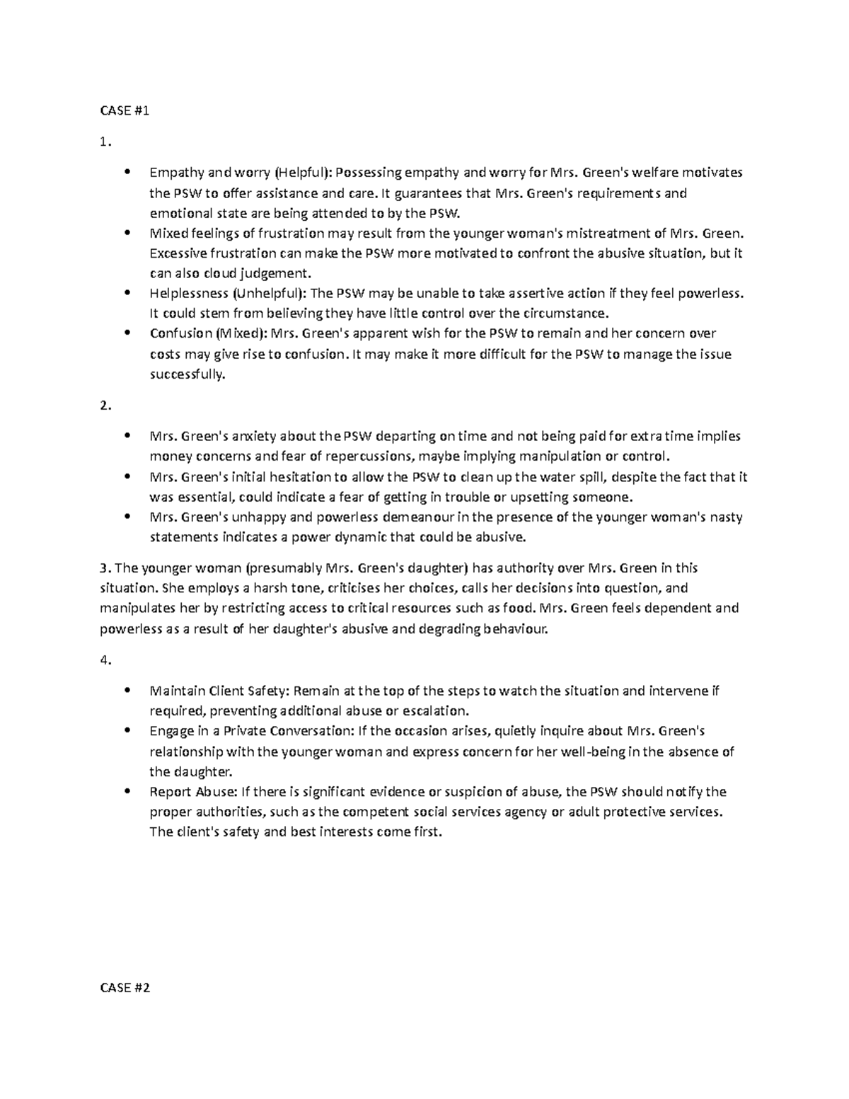 PSW Cases - assignment - CASE 1. Empathy and worry (Helpful ...