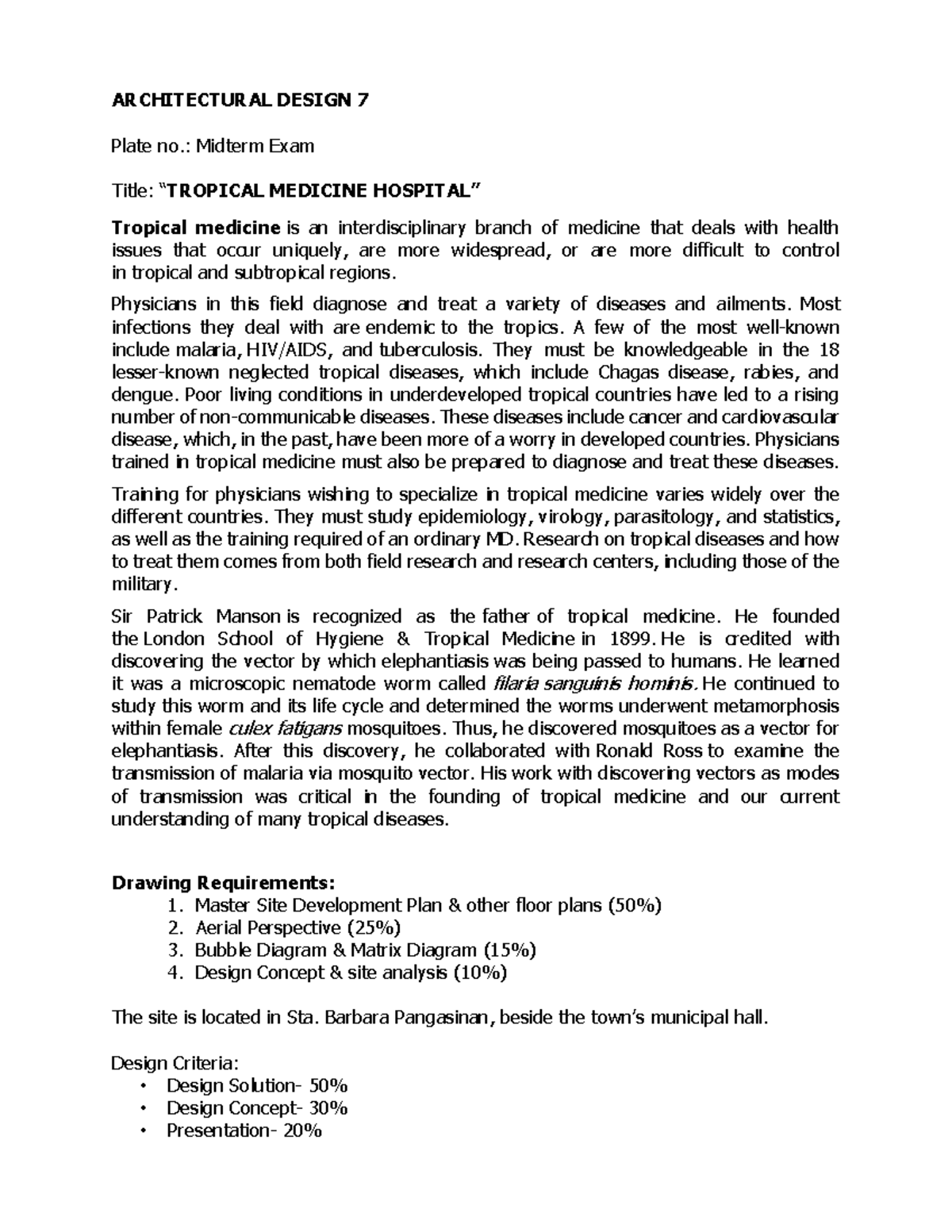 04 Tropical Medicine- Hospital Midterm Exam - ARCHITECTURAL DESIGN 7 ...