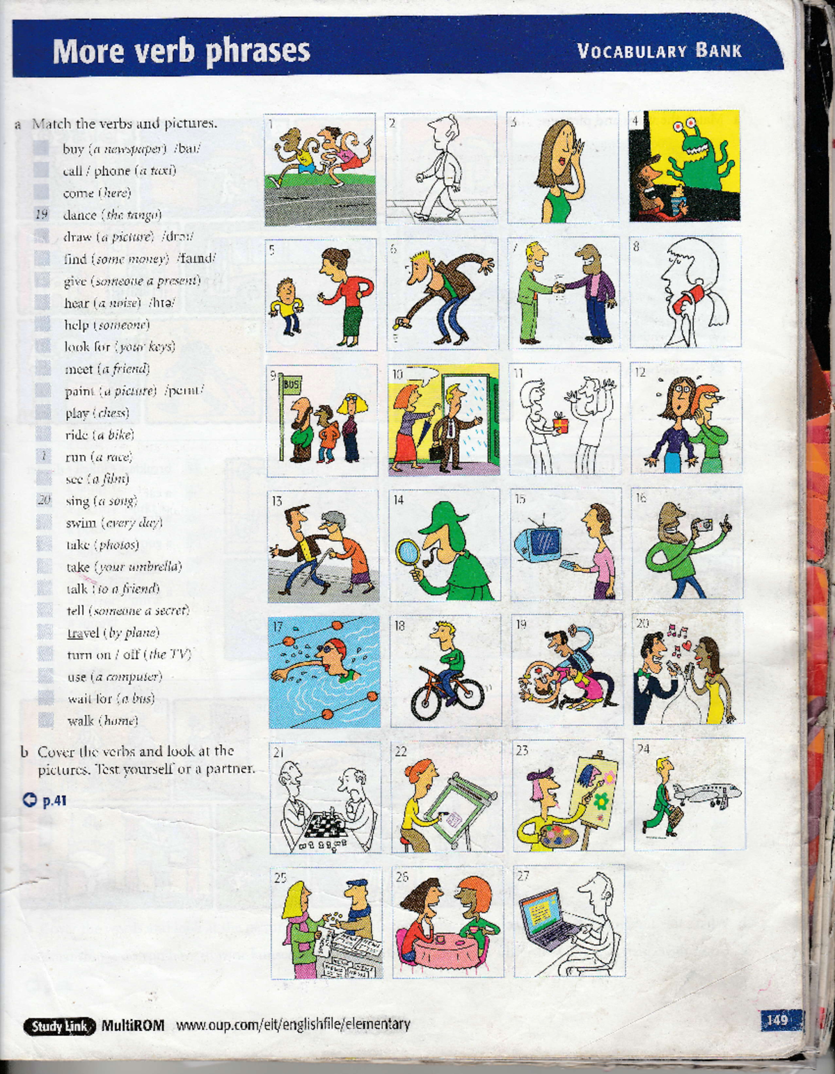 MORE Verbs Phrases - a \latch the verbs and pictures. bny (a newsPaPer ...