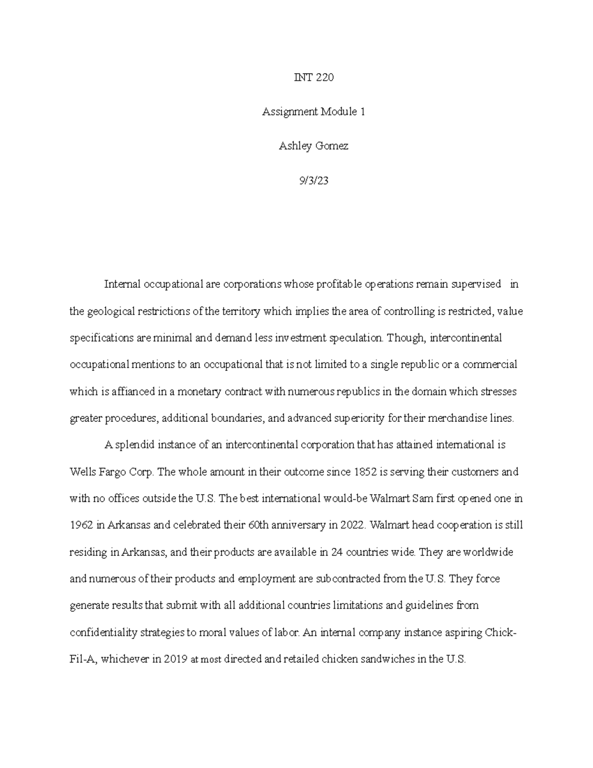 INT 220 1 - course work - INT 220 Assignment Module 1 Ashley Gomez 9/3 ...