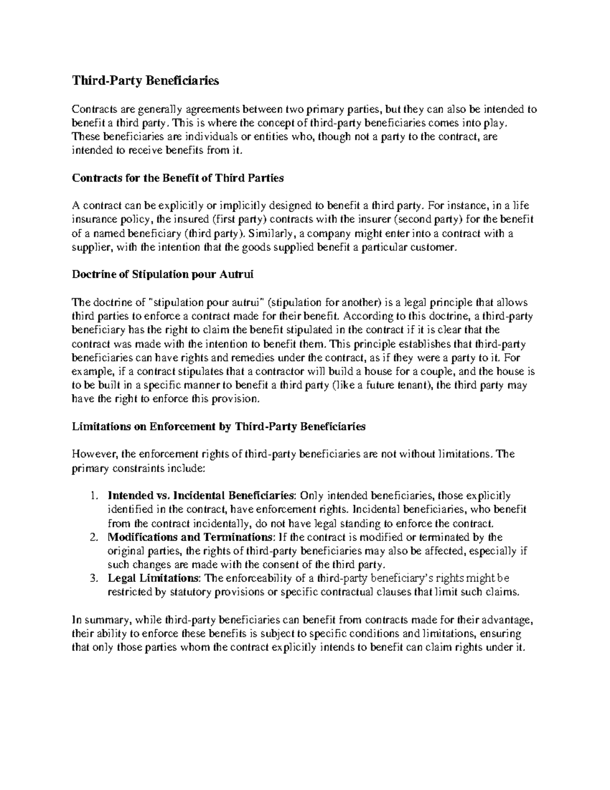 Third-Party Beneficiaries - Third-Party Beneficiaries Contracts are ...