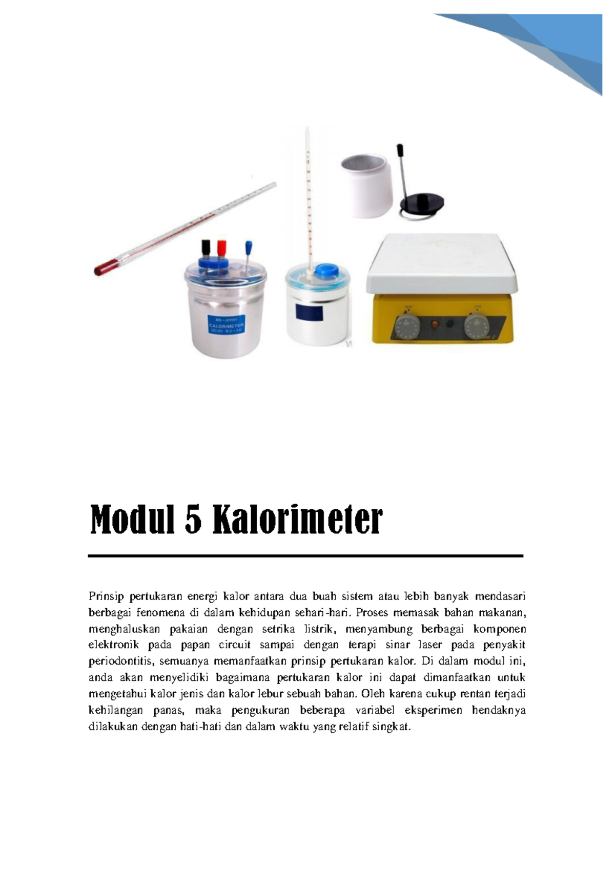 Modul 5 Fisika Dasar - Kalorimeter - Modul 5 Kalorimeter Prinsip ...