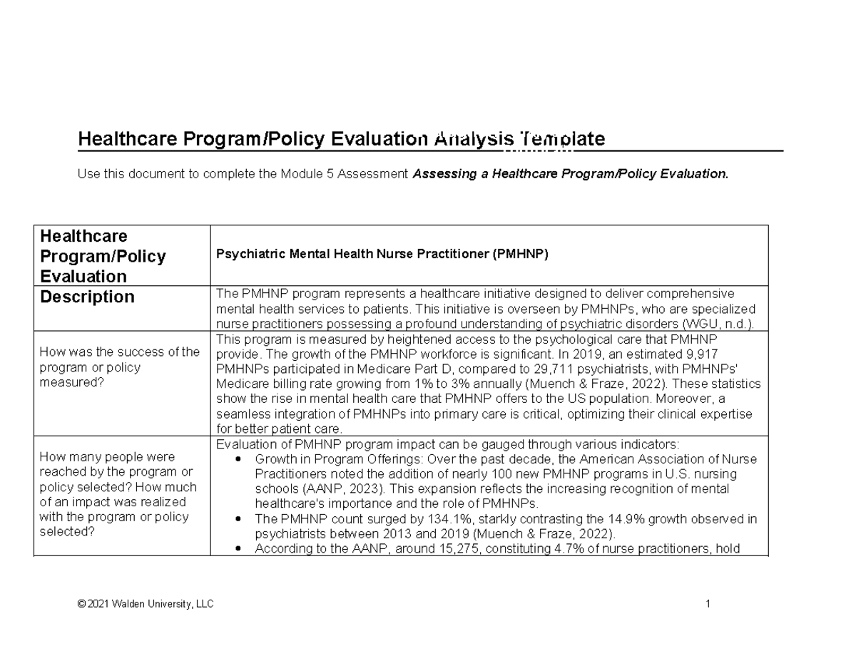 USW1 NURS 6050 Healthcare Program-Policy Evaluation Analysis Template - Healthcare Program ...