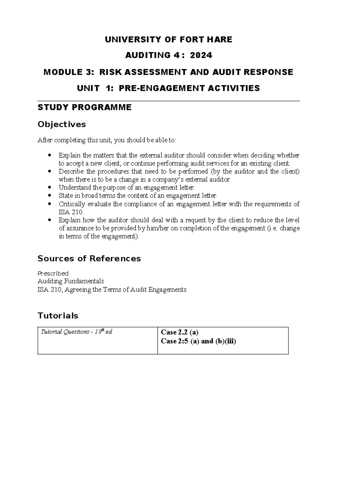 Module 3 Unit 1 - Pre-engagement activities - UNIVERSITY OF FORT HARE ...
