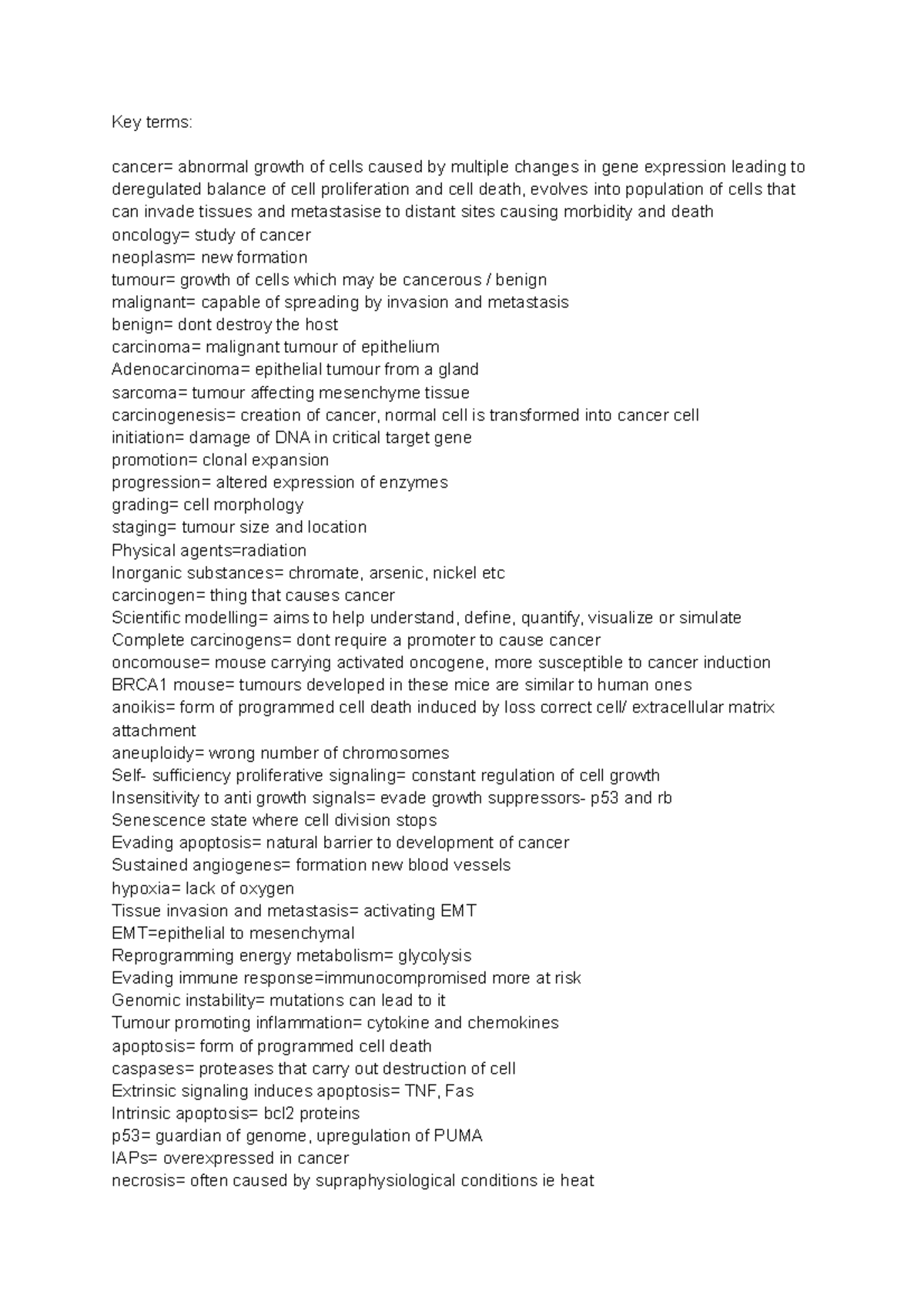 Cancer key terms - glossary - Key terms: cancer= abnormal growth of ...