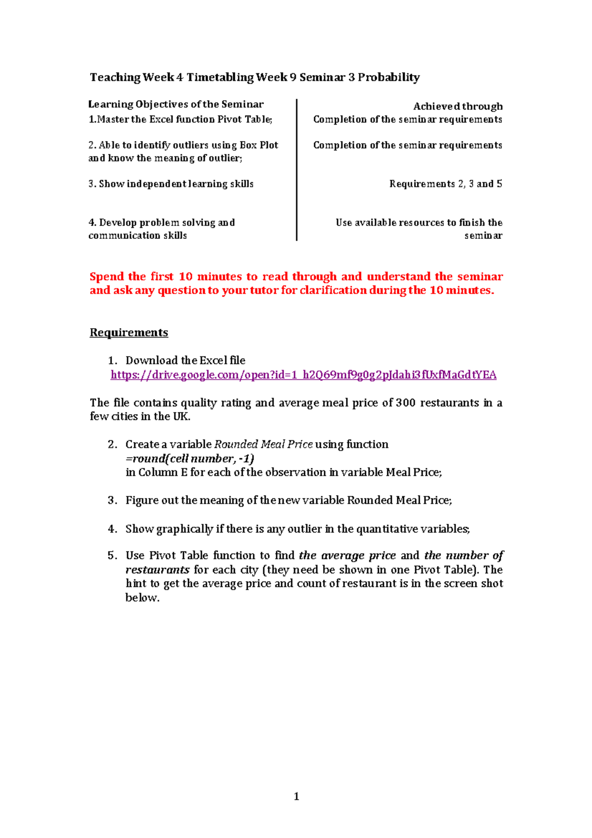 Seminar 3-7 - lecture notes - 1 Teaching Week 4 Timetabling Week 9 ...