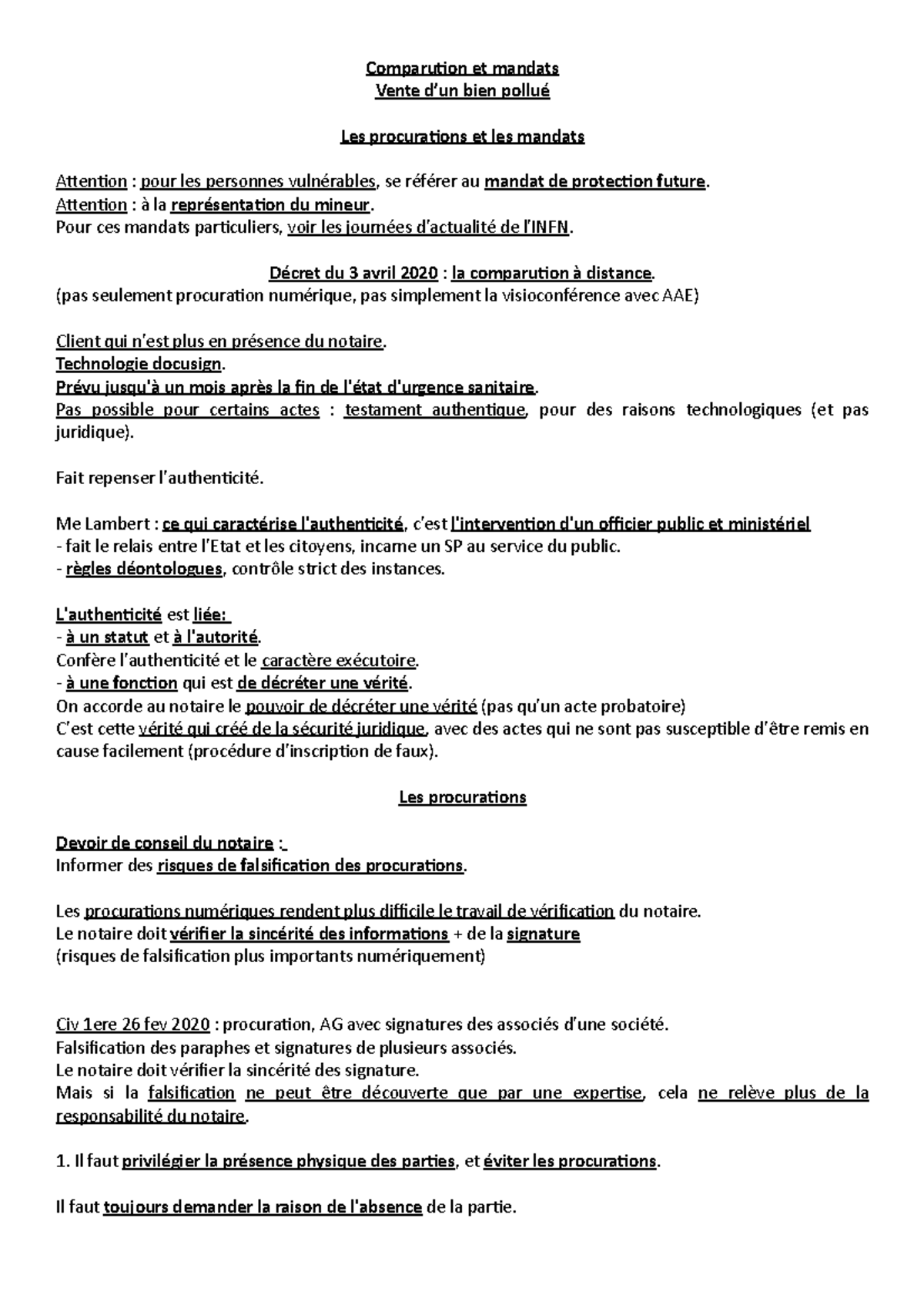 Comparution et mandats Vente d'un bien pollué - Comparu琀椀on et mandats ...