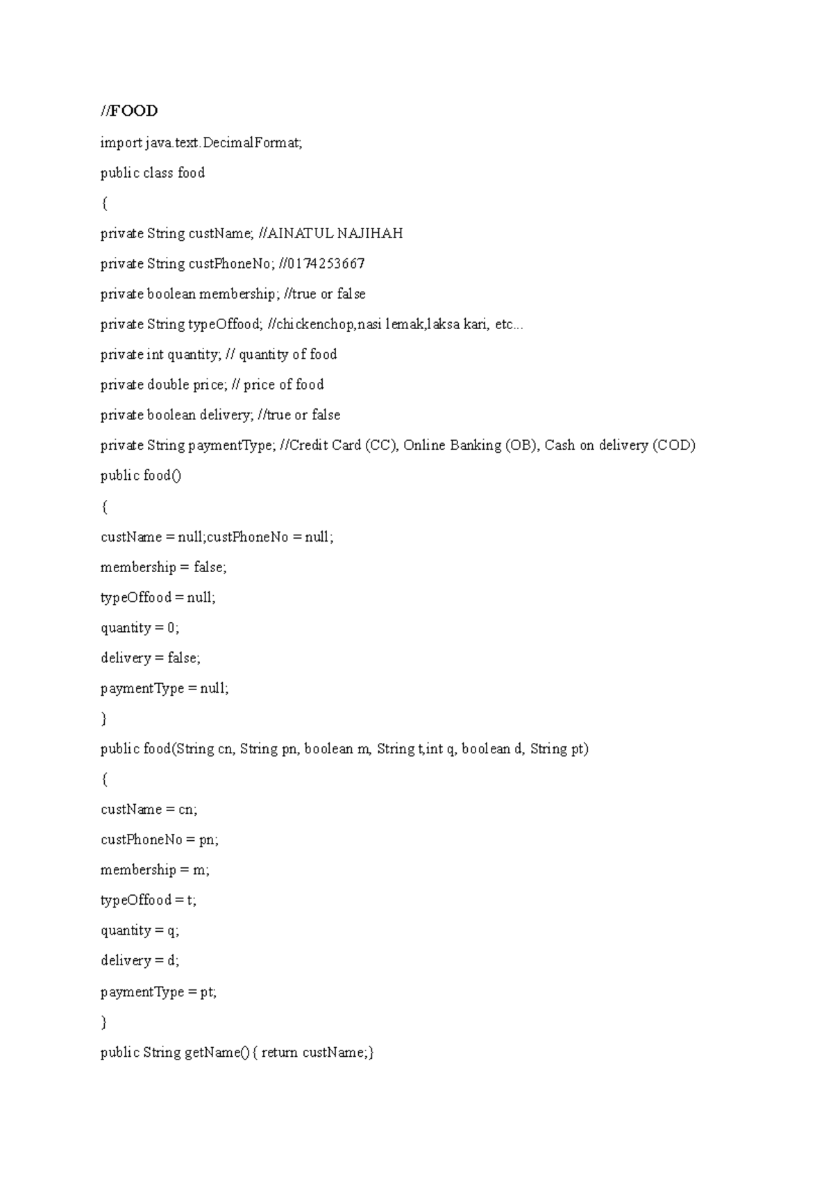 Coding FOOD - kkkk - //FOOD import java.text; public class food ...